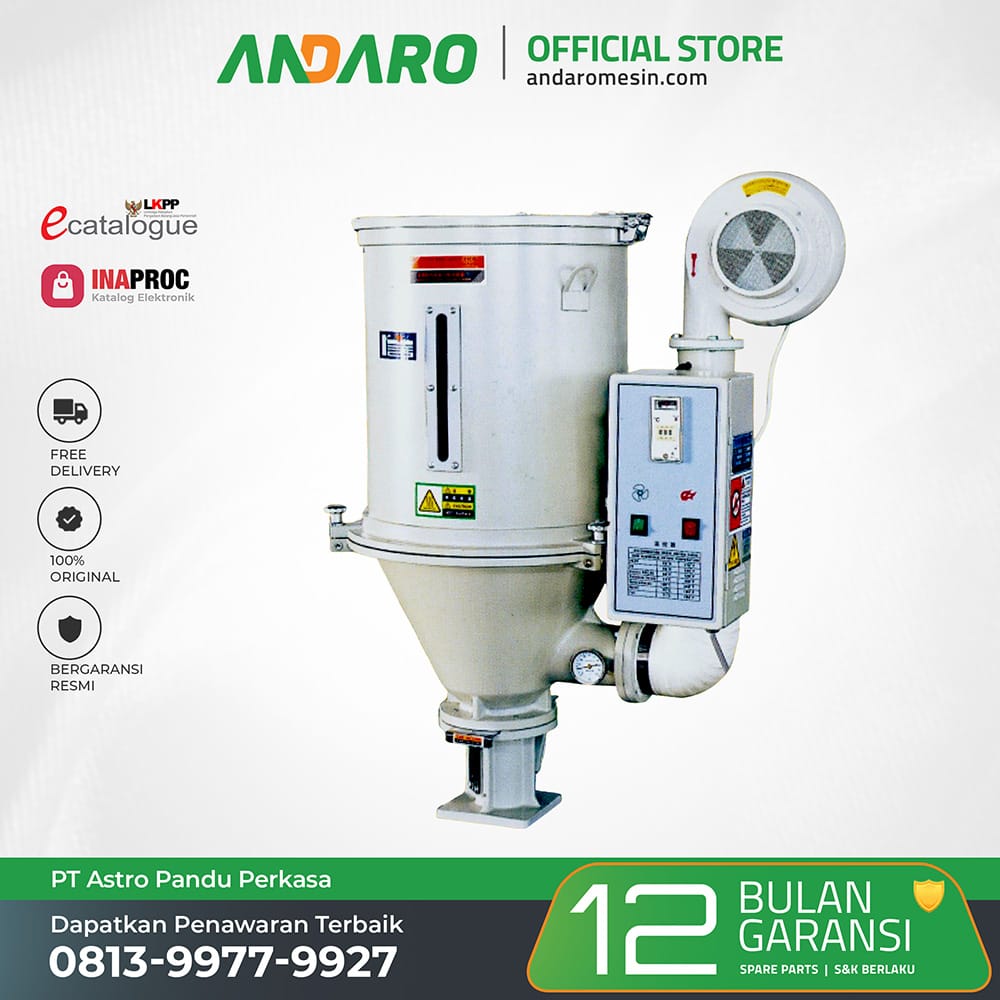 Hopper Air Dryer ANDARO AHD-100 | Mesin Pengering Biji Plastik 100 Kg ...