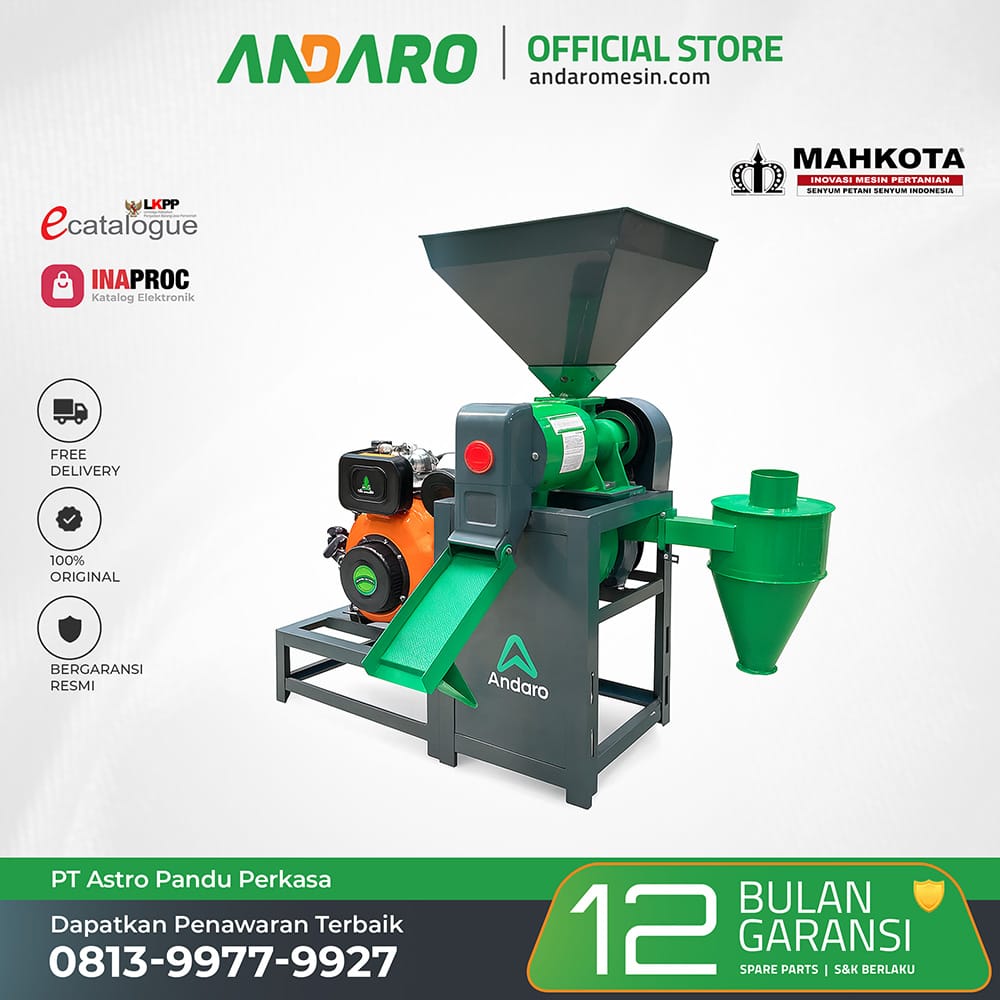 Mesin Penggiling Padi & Penepung Beras MAHKOTA 600 kg/jam KD-600 B ...